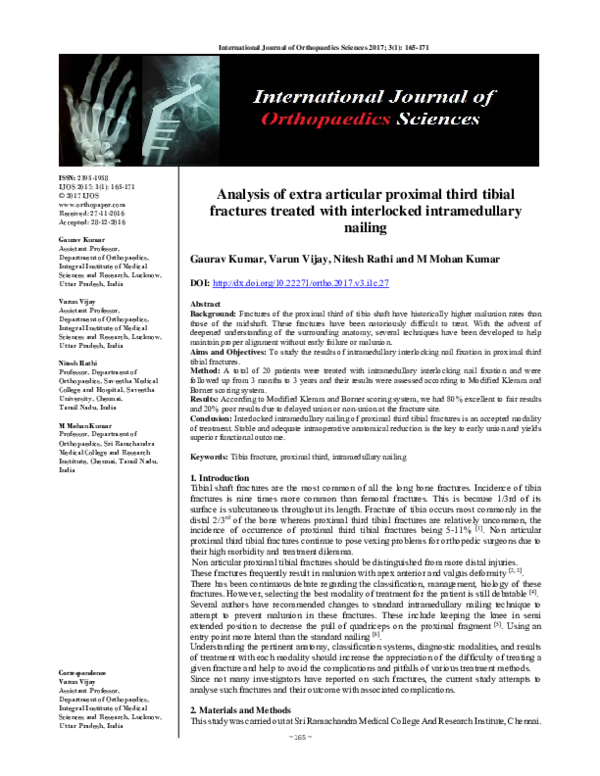 (PDF) Analysis of extra articular proximal third tibial fractures ...