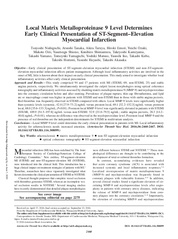 (PDF) Local Matrix Metalloproteinase 9 Level Determines Early Clinical ...