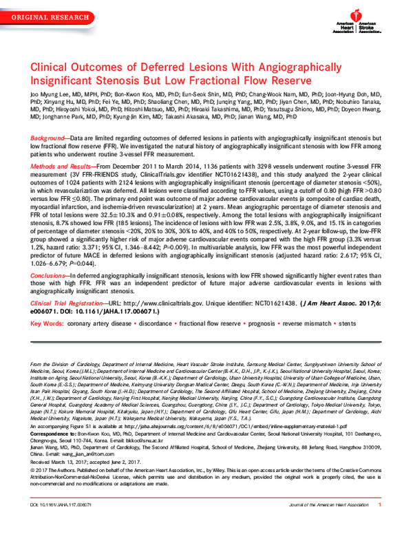 (PDF) Clinical Outcomes of Deferred Lesions With Angiographically ...