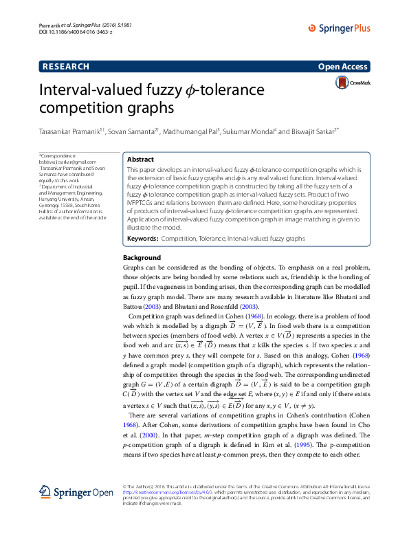 (PDF) Interval-valued fuzzy $$\phi$$ ϕ -tolerance competition graphs