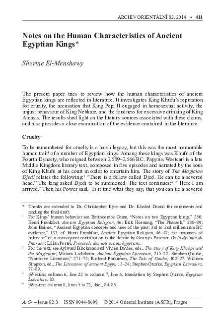 (PDF) Notes on the Human Characteristics of Ancient Egyptian Kings