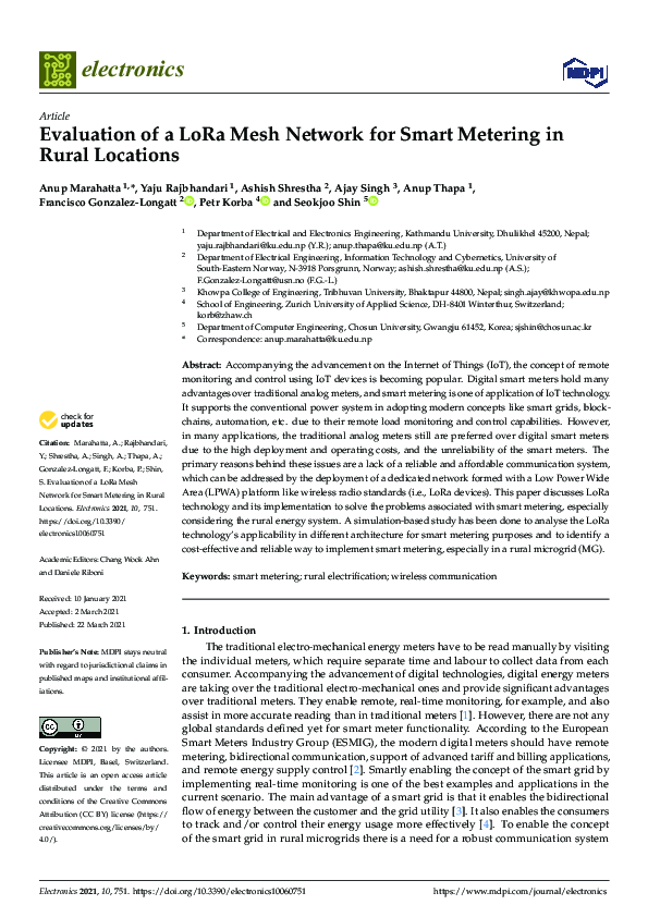 (PDF) Evaluation of a LoRa Mesh Network for Smart Metering in Rural ...