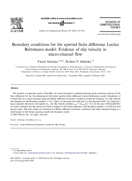 (PDF) Boundary conditions for the upwind finite difference Lattice Boltzmann model: Evidence of ...