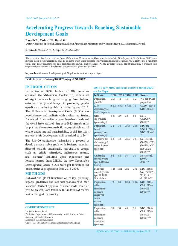 (PDF) Accelerating Progress towards Reaching Sustainable Development Goals