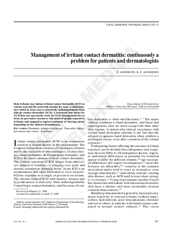 (PDF) Management of irritant contact dermatitis: continuously a problem ...