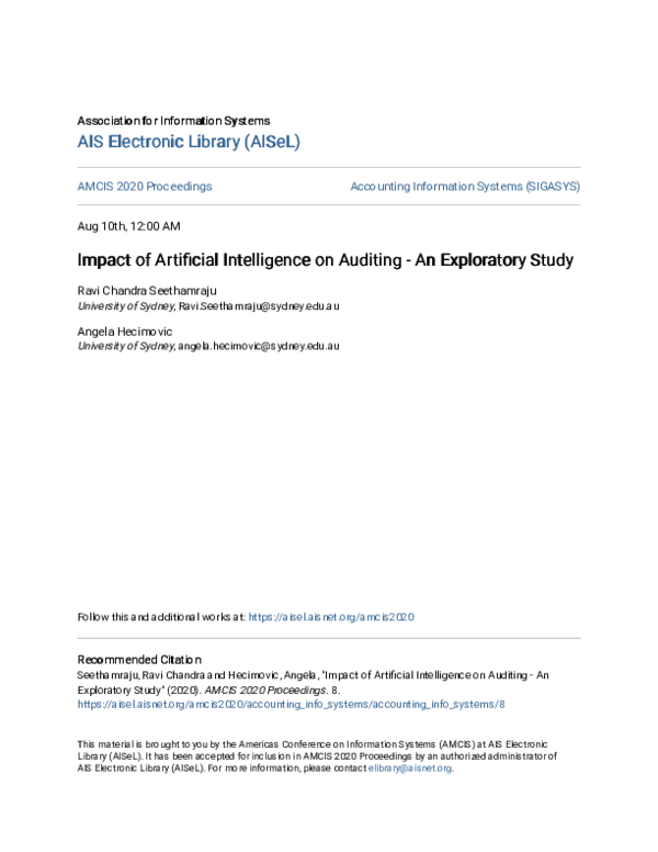 (PDF) Impact of Artificial Intelligence on Auditing -An Exploratory Study