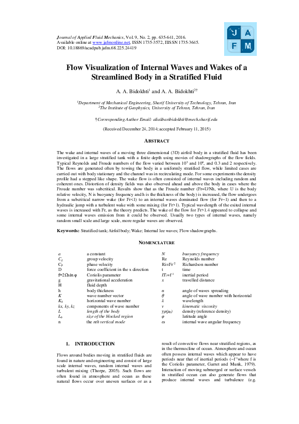 (PDF) Flow Visualization of Internal Waves and Wakes of a Streamlined ...