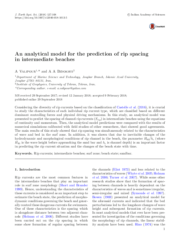 (PDF) An analytical model for the prediction of rip spacing in ...