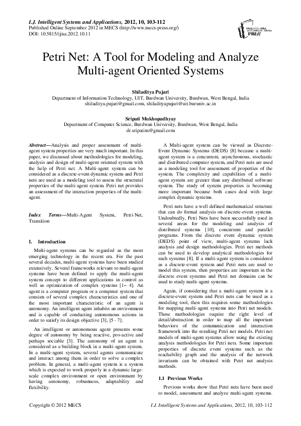 (PDF) Petri Net: A Tool for Modeling and Analyze Multi-agent Oriented Systems