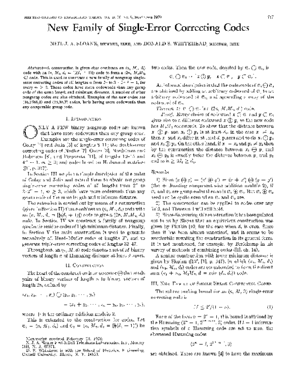 (PDF) New family of single-error correcting codes