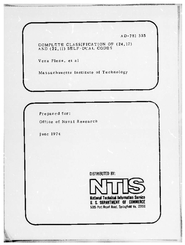 (PDF) Complete Classification of (24,12) and (22,11) Self-Dual Codes