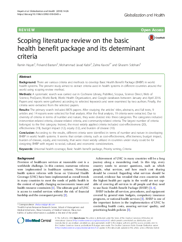 (PDF) Scoping literature review on the basic health benefit package and ...