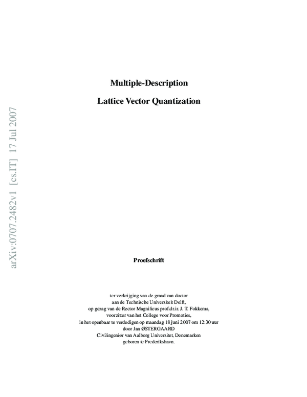 Pdf Multiple Description Lattice Vector Quantization