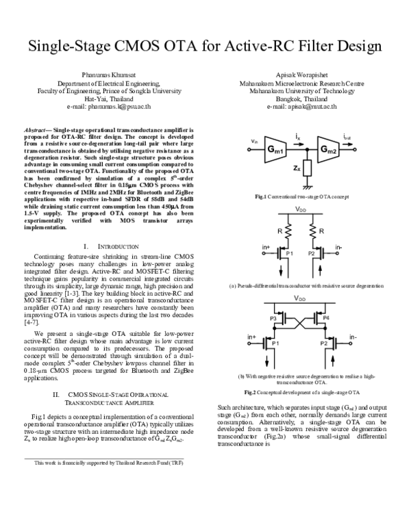 (PDF) Single-stage CMOS OTA for active-RC filter design