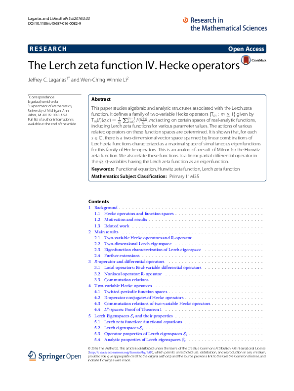 (PDF) The Lerch zeta function IV. Hecke operators