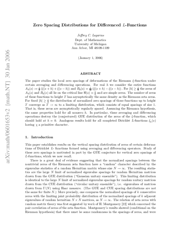 (PDF) Zero Spacings of Differenced L-functions