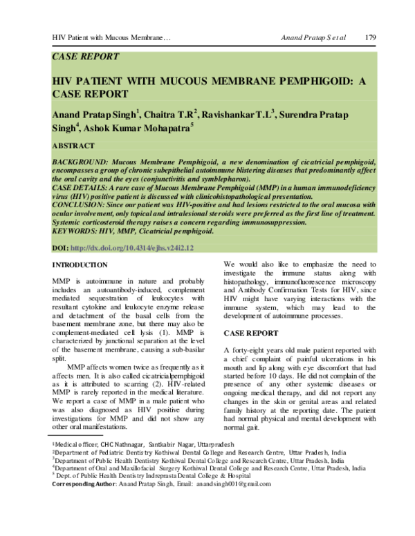 (PDF) HIV Patient with Mucous Membrane Pemphigoid: A Case Report