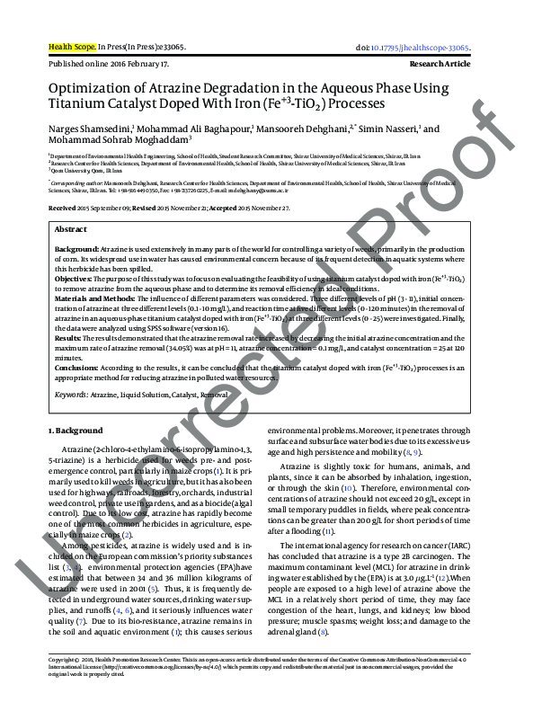 (PDF) Optimization of Atrazine Degradation in the Aqueous Phase Using ...