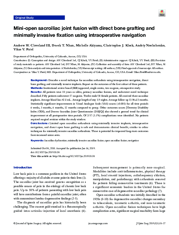 (PDF) Mini-open sacroiliac joint fusion with direct bone grafting and ...