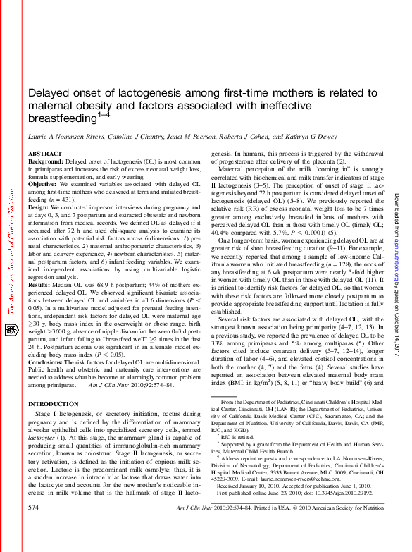 (PDF) Delayed onset of lactogenesis among first-time mothers is related ...