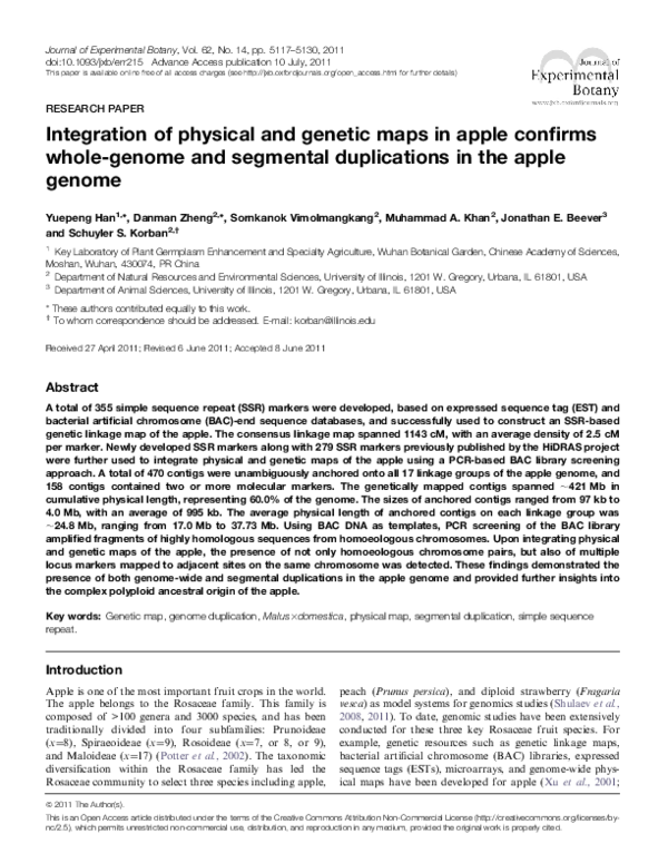 (PDF) Integration of physical and genetic maps in apple confirms whole ...