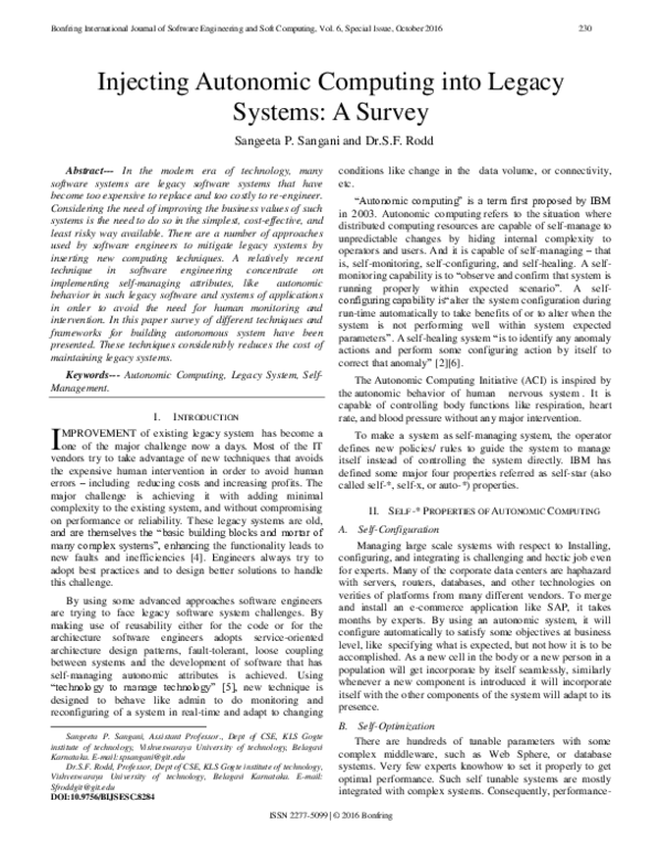 (PDF) Injecting Autonomic Computing into Legacy Systems: A Survey