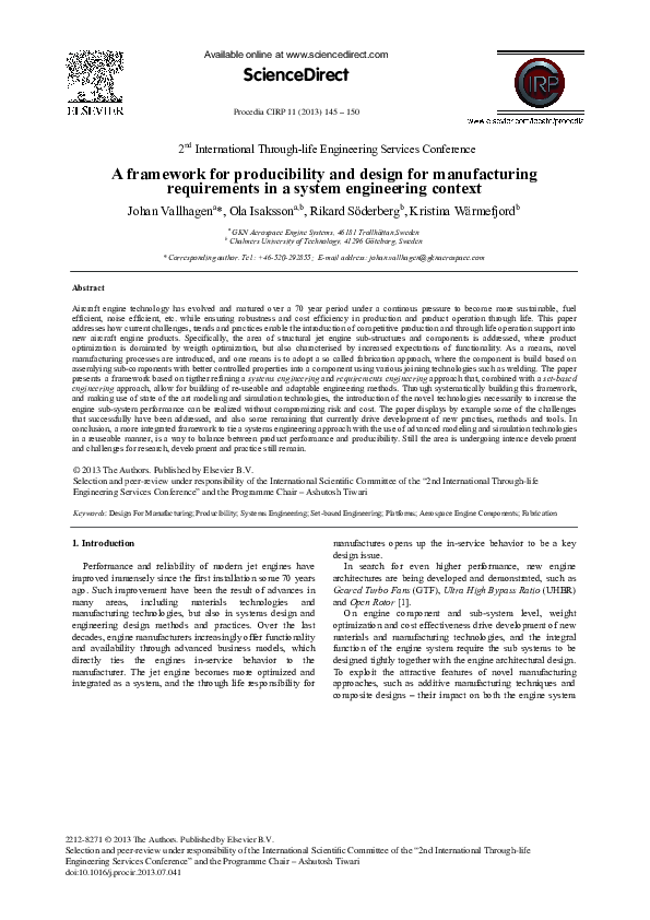 (PDF) A framework for producibility and design for manufacturing ...