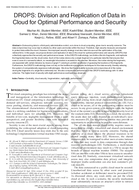 (PDF) DROPS: Division and Replication of Data in the Cloud for Optimal Performance and Security
