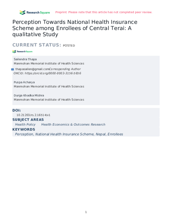 (PDF) Perception Towards National Health Insurance Scheme among ...