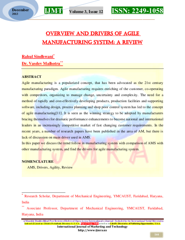 (PDF) OVERVIEW AND DRIVERS OF AGILE MANUFACTURING SYSTEM: A REVIEW