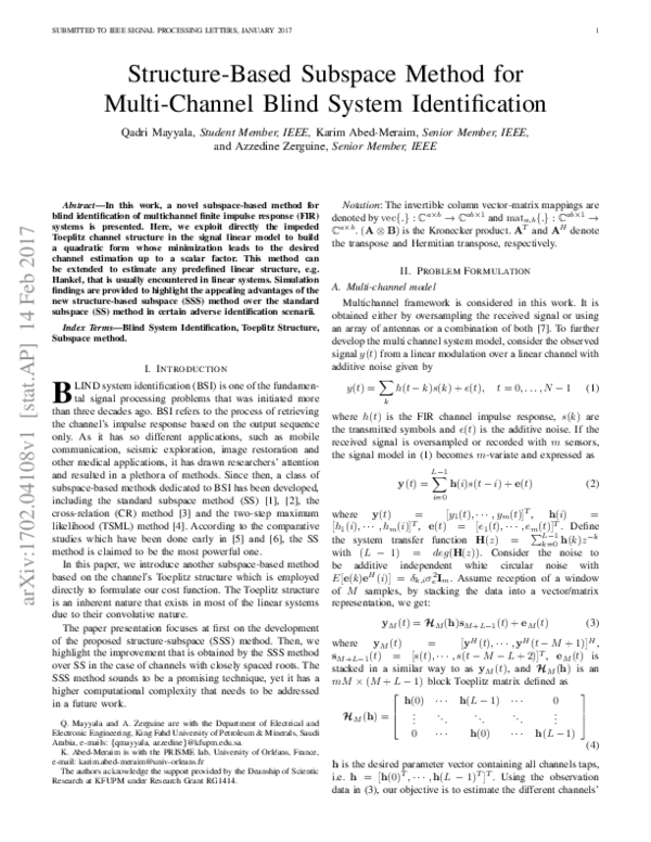 (PDF) Structure-Based Subspace Method for Multichannel Blind System Identification