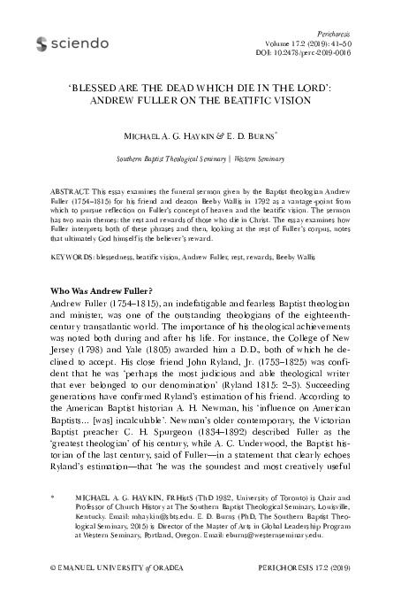 (PDF) ’Blessed are the Dead Which Die in the Lord’: Andrew Fuller on ...
