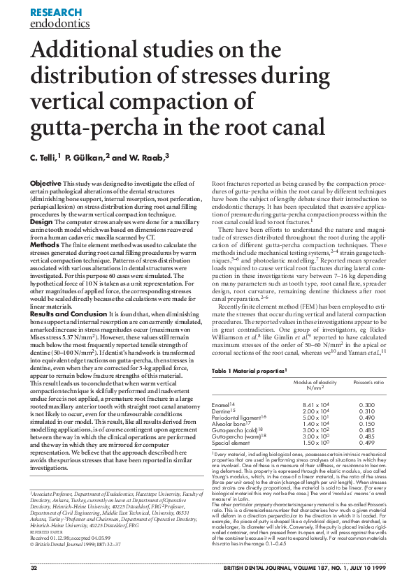 (PDF) Endodontics: Additional studies on the distribution of stresses ...