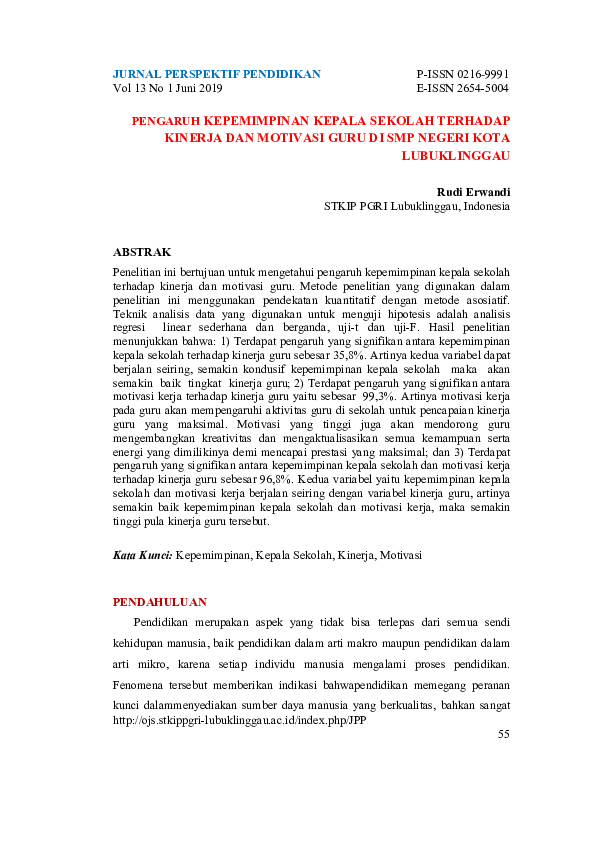 (PDF) Pengaruh Kepemimpinan Kepala Sekolah Terhadap Kinerja Dan Motivasi Guru DI SMP Negeri Kota ...
