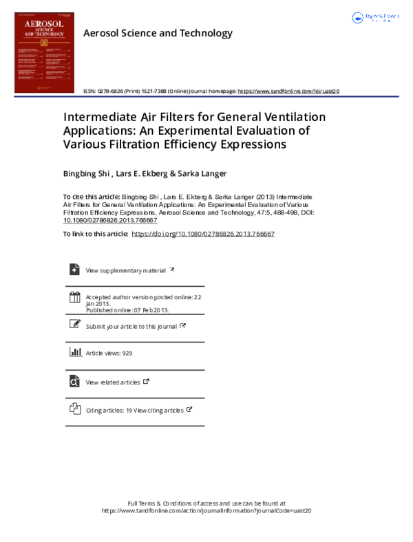 (PDF) Intermediate Air Filters for General Ventilation Applications: An ...