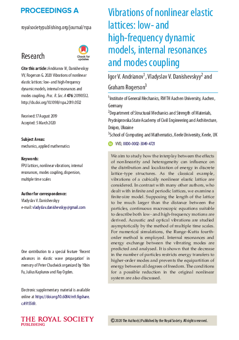 Pdf Vibrations Of Nonlinear Elastic Lattices Low And High Frequency Dynamic Models Internal