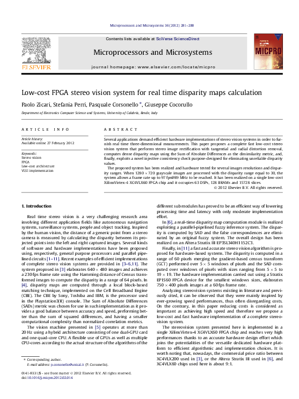 (PDF) Low-cost FPGA stereo vision system for real time disparity maps calculation