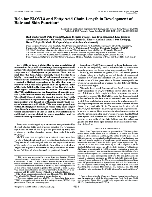 (PDF) Role for ELOVL3 and Fatty Acid Chain Length in Development of ...