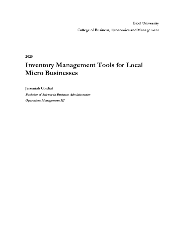 (PDF) Inventory Management Tools for Local Micro Businesses