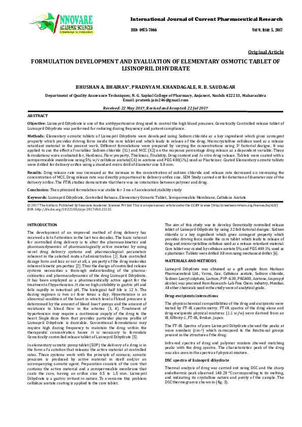 (PDF) Formulation Development and Evaluation of Elementary Osmotic ...