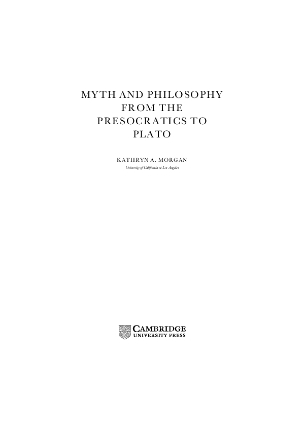 (PDF) Myth and Philosophy from the Presocratics to Plato