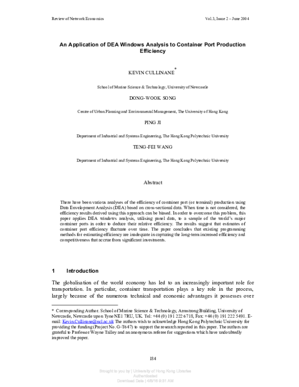 (PDF) An Application of DEA Windows Analysis to Container Port ...