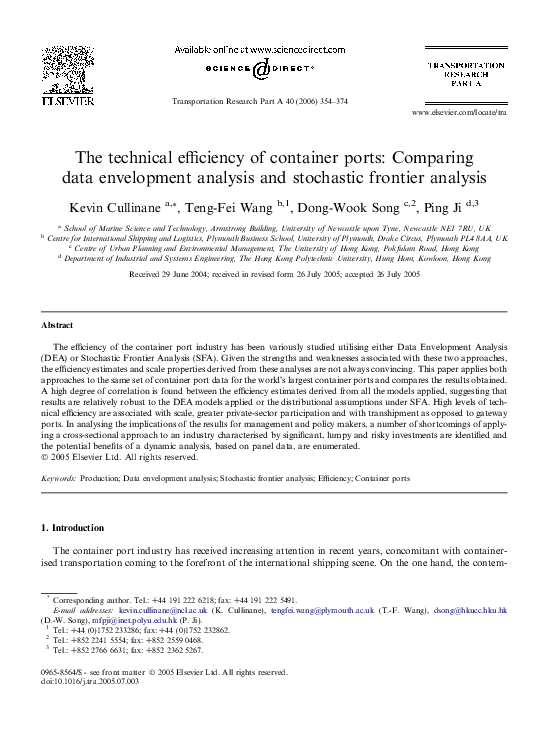 Pdf The Technical Efficiency Of Container Ports Comparing Data Envelopment Analysis And