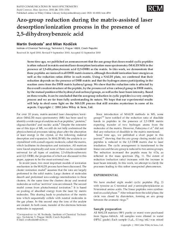(PDF) Azo-group reduction during the matrix-assisted laser desorption ...