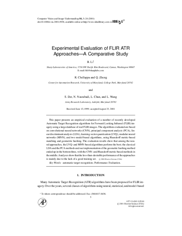 (PDF) Experimental Evaluation of FLIR ATR Approaches—A Comparative Study