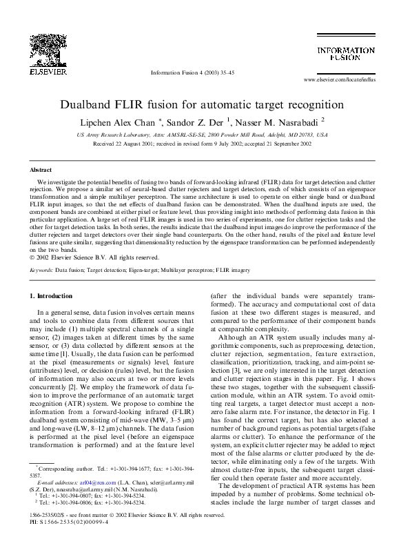 (PDF) Dualband FLIR fusion for automatic target recognition
