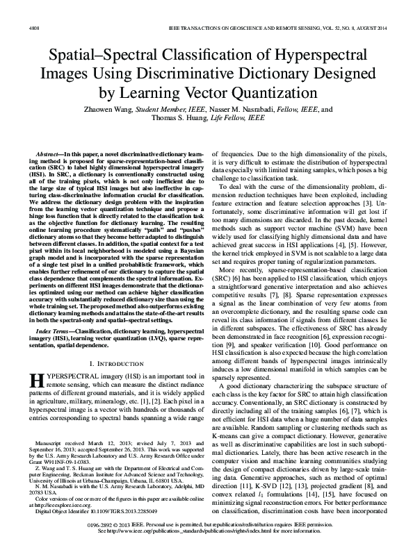 (PDF) Spatial–Spectral Classification of Hyperspectral Images Using Discriminative Dictionary ...