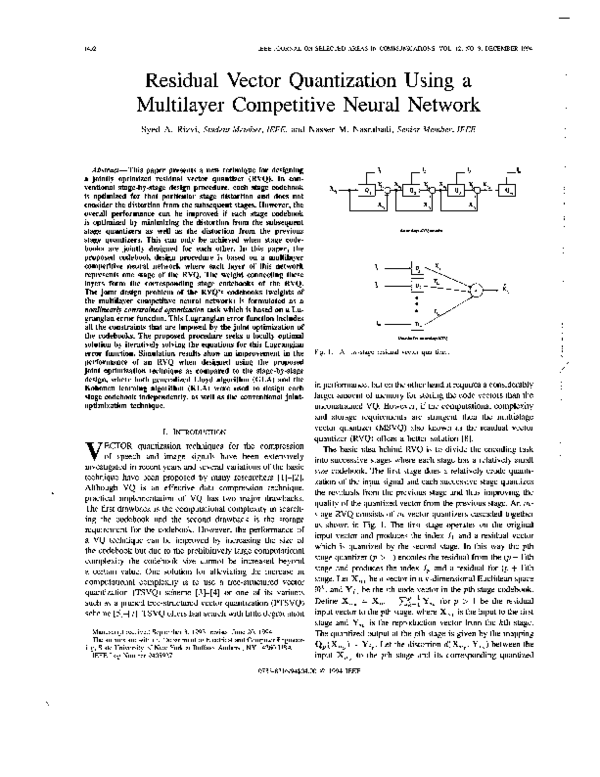 (PDF) Residual vector quantization using a multilayer competitive neural network
