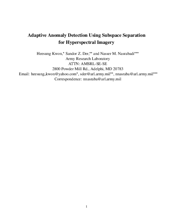 (PDF) Adaptive anomaly detection using subspace separation for hyperspectral imagery