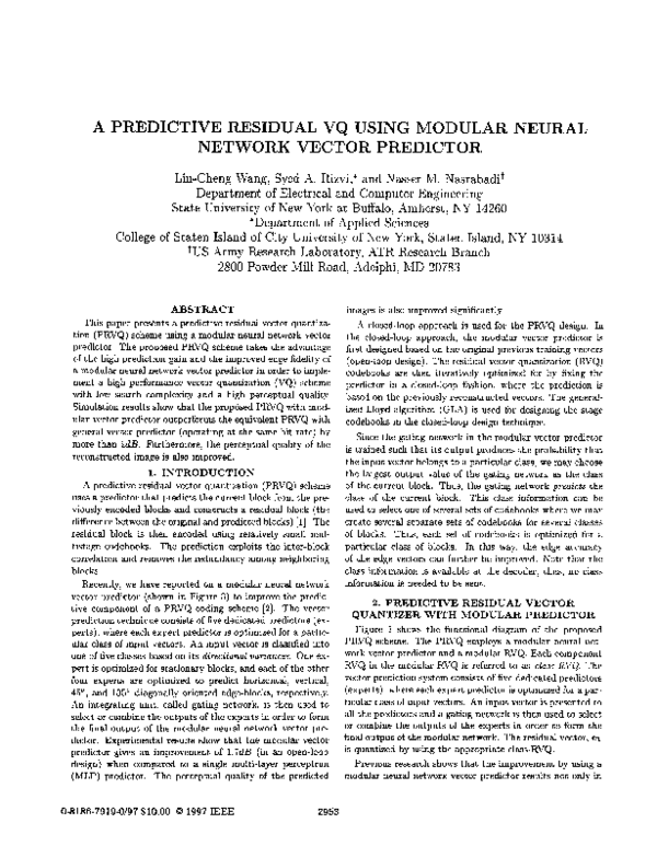 Pdf A Predictive Residual Vq Using Modular Neural Network Vector